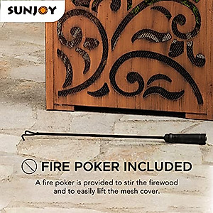 Sunjoy 26 in. Fire Pit for Outside, Patio Square Wood Burning Extra Deep Firepits with Spark Screen and Poker, Copper