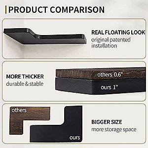 fuqing Corner Floating Shelves, Wall Shelf Set of 3, Shelves for Wall Storage, Solid Wood Shelves for Storage, Wall Mount Wooden Display Shelf for Bathroom Bedroom Kitchen Garage, Black