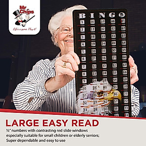 MR CHIPS Jam-Proof Finger Tip Master Bingo Card with Sliding Windows Large Cardboard Calling Cards Stars and Stripes Style