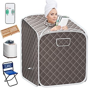 Giantex Portable Steam Sauna Spa 2L Folding Private Sauna Tent W/Chair Foot, Massage Roller, Absorbent Pad,9 Adjustable Temperature Levels for Stress Fatigue 33 x 33x 42 Inch (Gray)