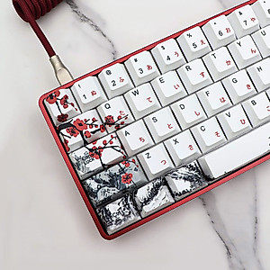 JSJT Plum Blossom Keycaps 135 Keys Japanese Keycaps PBT Custom Keycap Set Cherry Profile Key Caps for US/ISO Layout Cherry MX Switch 64 68 87 96 108 Gaming Mechanical Keyboard(6.25u/7u Spacebar)