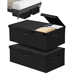 Hoyula Deep Under Bed Storage Container, 10" Tall Height Underbed Box Bin with Lids 31" Long Large Basket for Under Bed, Bedroom, Dorms, Clothes, Bed sheets, Blankets, 2 Pack, Black