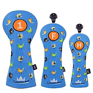 Craftsman Golf Birdie Birds Driver Fairway Wood Hybrid Headcovers for Ping Adams Etc.(3pcs (1,F,H))