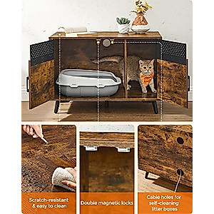 FEANDREA Litter Box Enclosure, Cat Litter Box Furniture Hidden, with Removable Divider, High Legs, Cat House for Indoor Cats, Side End Table, 31.5 x 19.7 x 21.7 Inches, Rustic Brown UPCL006X01