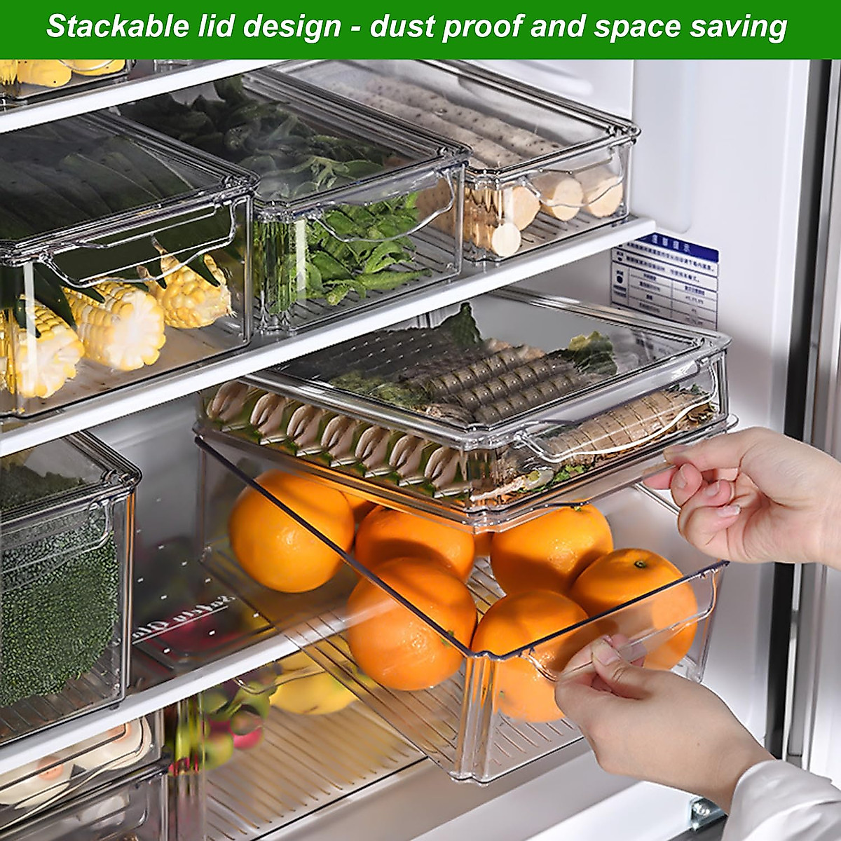 Taiuloo Set of 4 Fridge Organizer, Stackable Refrigerator Organizer Bins with Lids, Kitchen Pantry Cabinet Organization, BPA-Free Clear Food Storage Containers for Fruit, Vegetable, Cereal, Produce