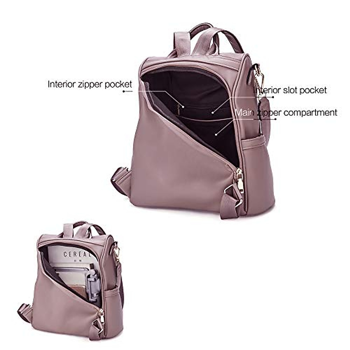 CLUCI Women Backpack Purse Fashion Leather Large Designer Travel Bag Ladies Shoulder Bags Brownish purple