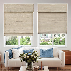 Pasoun Cordless Custom Roman Shades for Windows, Treatments, Natural Fabric Blind, Roman Window Shades, Almond(with Edge Liner,Block 90-95% Light), Custom Size