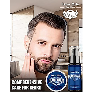 ISNER MILE Beard Growth Kit - Beard Kit with Beard Roller, Beard Growth Oil, Beard Wash, Beard Balm, Beard Brush, Comb, Shaving Scissors, Bag, eBook, Birthday Gifts for Fathers Boyfriends Dad Men Him