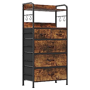 Jojoka Dresser for Bedroom with 5 Drawers, Dressers & Chests of Drawers for Hallway, Entryway, Storage Organizer Unit with Fabric, Sturdy Metal Frame, Wood Tabletop, Easy Pull Handle