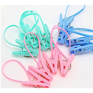 JCBIZ 24Pcs Clothes Peg Clip Pins,Multicolor Rope Clip Hanging Clothes line Windproof Hanger Sock Clothes Drying Peg PP Plastic Clips Hooks