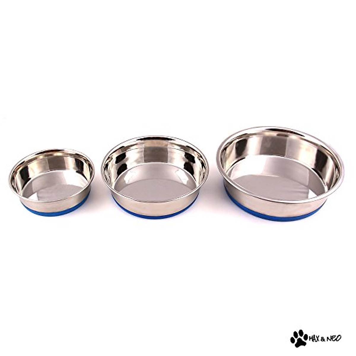 Max and Neo Heavyweight Non-Skid Rubber Bottom Stainless Steel Dog Bowl - We Donate a Bowl to a Dog Rescue for Every Bowl Sold (Medium - 50oz - 8" Diameter)