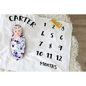 Newborn Receiving Blanket Girl, Stretchy Baby Swaddle Blankets Headband Hat Set, New Born Hospital Outfit Infant Shower Gift, 0-3 Months, Purple Floral