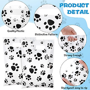 Pasimy 100 Pcs Paw Gift Bags Bulk Pet Plastic Treat Bags Paw Print Favor Bags with Handle Dog Paw Candy Bags Puppy Dogs Goodie Bags Paw Printed Treat Bags for Dog Birthday Party Supplies (White)
