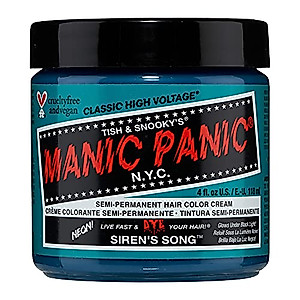 MANIC PANIC Siren's Song Neon Blue Green Hair Dye - Classic High Voltage - Semi-Permanent Neon Blue-Green Hair Color That Glows in Blacklight - Vegan, PPD And Ammonia Free (4oz)