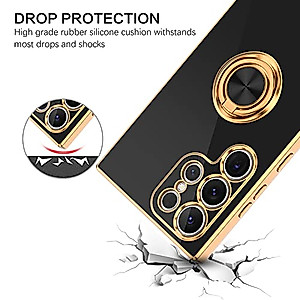 BENTOBEN Compatible with Samsung S23 Ultra Case with 360° Ring Holder, Shockproof Slim Kickstand Magnetic Support Car Mount Women Men Protective Phone Case for Samsung Galaxy S23 Ultra, Black/Gold