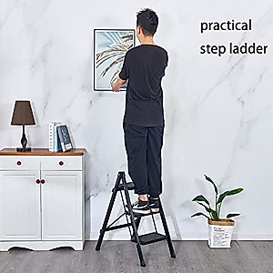 LUCEAE Step Stool3Step Steel Ladder Folding Step Stool,Sturdy and Durable Extra Wide Treads with Non-Slip Rubber Sleeve,Portable and Lightweight Home/Kitchen/Closet/Bedroom/Office Wide Platform Steps