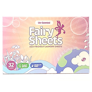 Fairy Sheets Laundry Detergent - Unscented - No Plastic Jug (32 Loads), Liquidless, Eco Friendly, Hypoallergenic, Great for Home & Travel, Made in Sweden