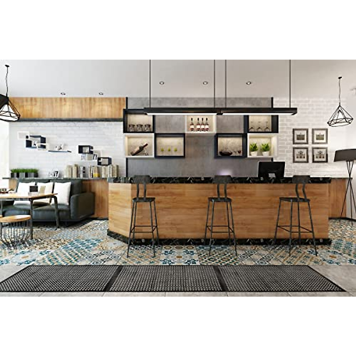 Yesland Rubber Door Mat 61 x 35 Inches, Packed in Roll Durable Restaurant Kitchen Non-Slip Bar Drainage Utility Floor Mat, Ideal Anti-Fatigue Entry Way Doormat for Home Garden Indoor Outdoor Wet Area