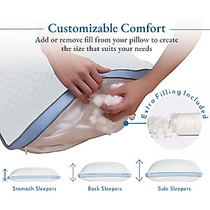 California Design Den Adjustable King Size Bed Pillow - Soft Down Alternative Fill, Adjustable Loft Memory Foam - Cooling Hotel Pillows for Back, Stomach or Side Sleepers - Medium Soft, CertiPUR-US