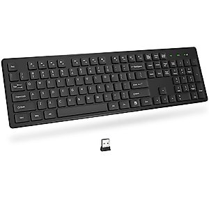 RATEL Office Wireless Keyboard, 2.4G Full-Size Silent Keyboard with Numeric Keypad, Long Battery Life, Lag-Free, Slim USB Cordless Keyboard for PC Laptop Computer Windows (Black)