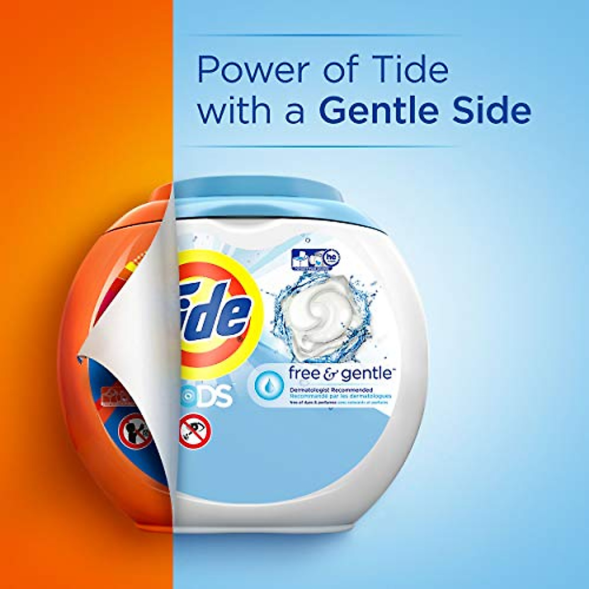 Tide PODS Free and Gentle, Laundry Detergent Soap PODS, HE, 96 Count - Unscented and Hypoallergenic for Sensitive Skin, Free and Clear of Dyes and Perfumes