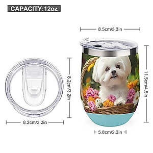 Shih Tzu Dog Flower Basket Insulated Tumbler with Lid Stainless Steel Coffee Mug Cute Wine Tea Water Cup Green-style