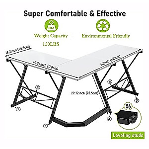 DORPU L-Shaped Corner Desk, Computer Gaming Table Desk 60 inch, Modern Writing Study Table Desk for Home Office, Simple Style White PC Desk with Metal Frame, Space-Saving, Easy to Assemble