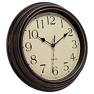 Foxtop Retro Silent Non-Ticking Round Classic Clock Quartz Decorative Battery Operated Wall Clock for Living Room Kitchen Home Office 12 inch (Bronze)