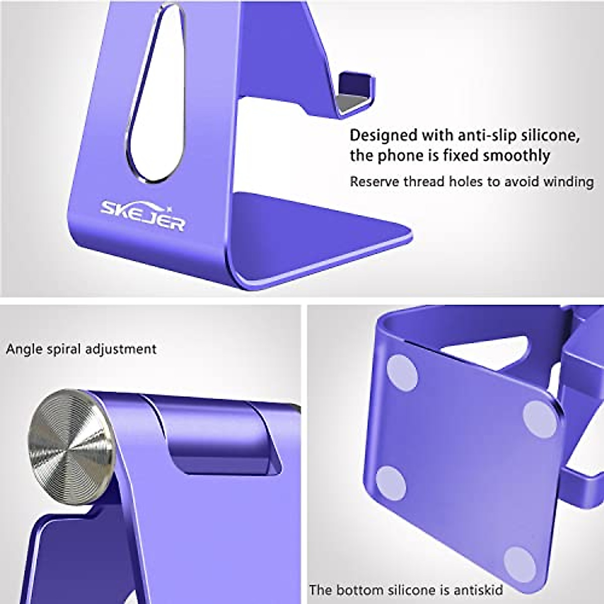 SKEJER Adjustable Cell Phone Stand, Phone Holder,Tablet Stand Dock,Aluminum Desktop Compatible with iPhone 12 iPad,Samsung Galaxy,Google All Smart Phone/Tablets Under 10 in-Royal Purple