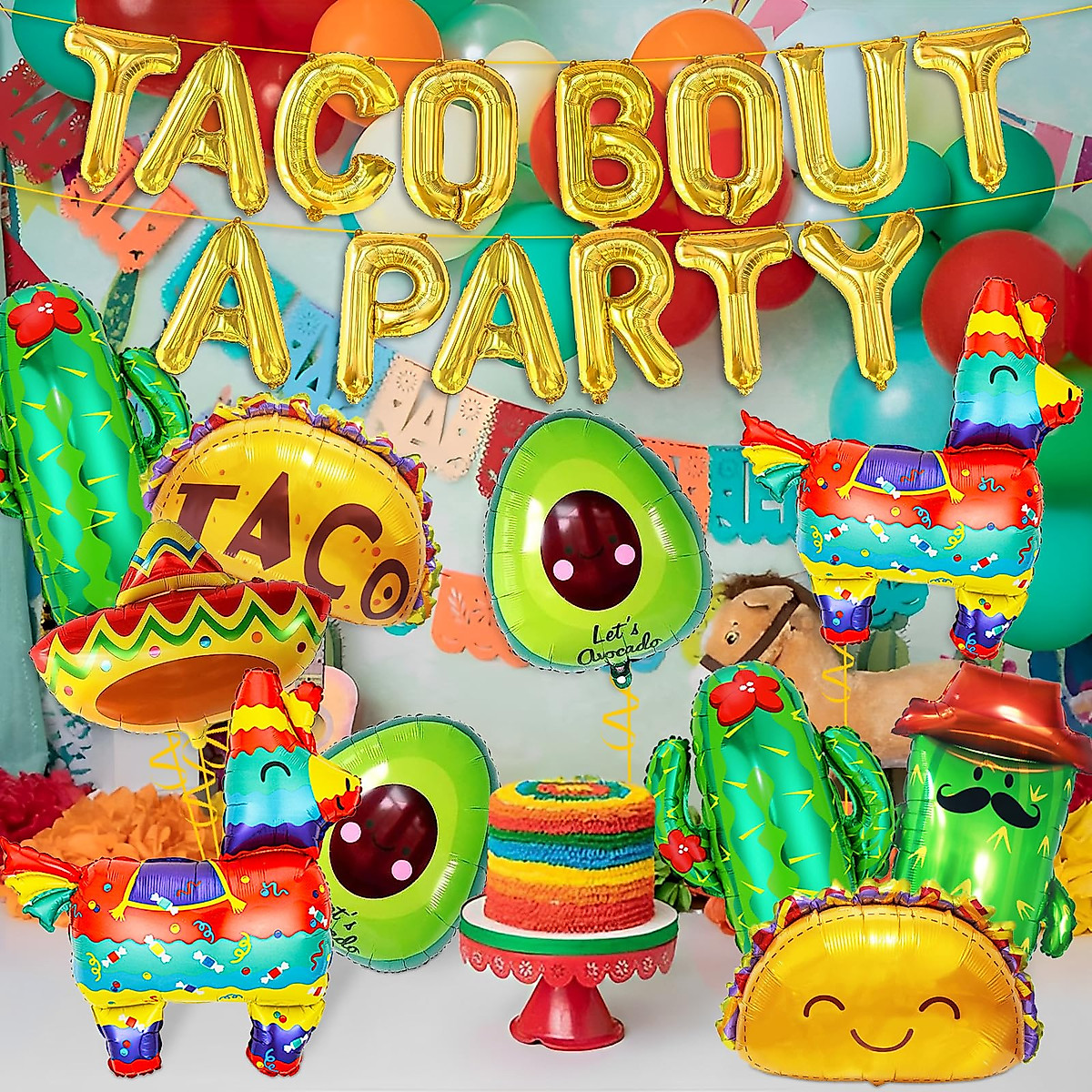 Big Taco Party Decorations Set, 24Pcs Fiesta Party Decorations, Taco Bout A Party Decorations with Mexican Balloons, Cactus, Taco, Avocado, Sombrero, Donkey Balloons for Cinco De Mayo