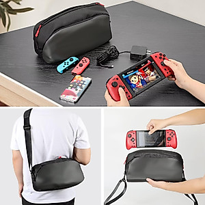 Gepicest Carrying Case for Steam Deck Rog Ally Switch Hori Split Pad Pro Handheld Console Accessories Dock Station AC Charger Soft Sling Shoulder Carry Bag Daily Travel Portable Game Case Red Black