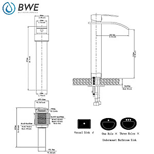 BWE Vessel Sink Faucet Modern Waterfall Brushed Nickel Single Hole Bathroom Faucet Single Handle with Pop up Drain Without Overflow Assembly Vanity Basin Bath Sink Faucets Mixer Tap Lead-Free