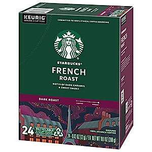 Starbucks Coffee K-Cup Pods, French Roast, Dark Roast Coffee, Notes of Dark Caramel & Sweet Smoke, Keurig Genuine K-Cup Pods, 24 CT K-Cups/Box (Pack of 1 Box)