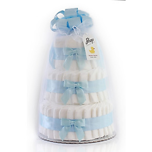 Classic Pastel Baby Shower Diaper Cake (3 Tier, Blue)