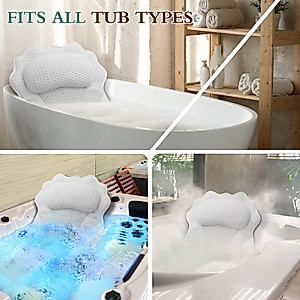 Bath Pillow RUVINCE Ergonomic Luxury Bathtub Pillow with Head,Neck, Shoulder and Back Support, 4D Bath Pillows for tub with 6 Powerful Suction Cups, Fits All Bathtub