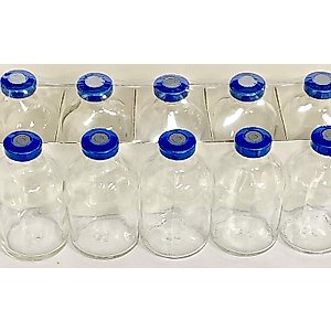 (Bonus 5 Extra) + 25 Pack 30ml Serum Clear Glass Vials with Blue Aluminum Seals Empty Injection Vials