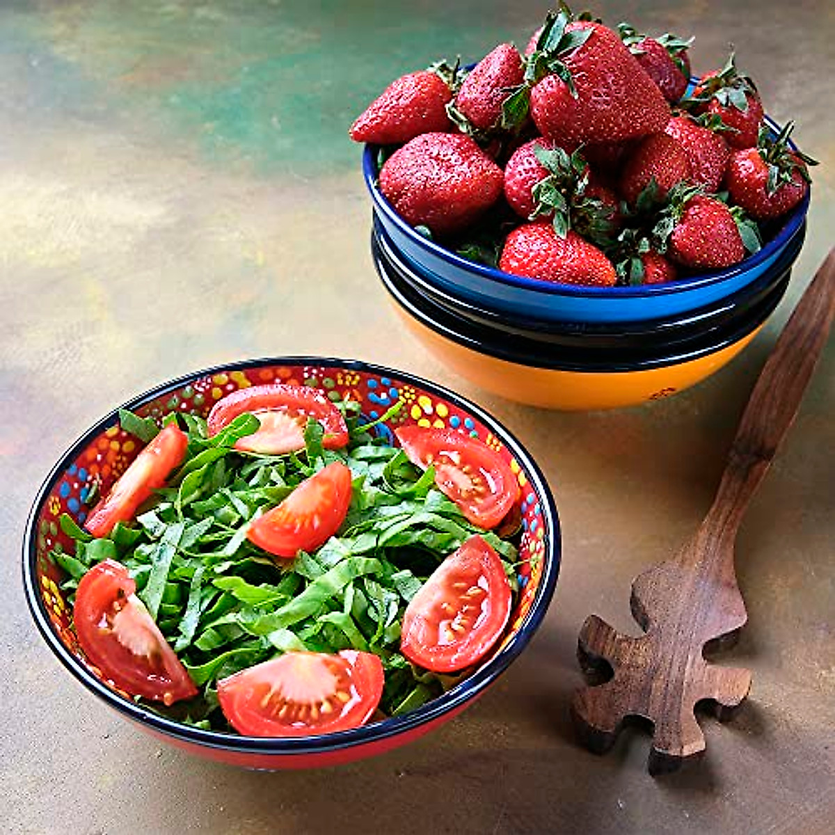 Crystalia Decorative Turkish Ceramic Serving Bowl Set of 6, Handmade Multicolor Dipping Charcuterie Bowls (Large-4PCs)