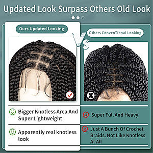 Fecihor 36" Knotless Braided Wigs Lace Front Box Braids Lace Frontal Wig for Women Human Hair Blended Black Hand Full double lace Braid Wig With Baby Hair