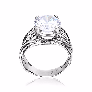 JEAN RACHEL JEWELRY 925 Sterling Silver Ring With A White Round Cubic Zirconia CZ Prong, Hypoallergenic, Nickel and Lead-free, Artisan Handcrafted Designer collection, Made In Israel