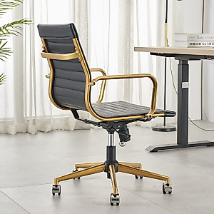 Hioryllks Black Gold Office Chair Black Gold Office Desk Chair Modern Office Chair Ergonomic Cute Desk Chair (3011 Gold Black)