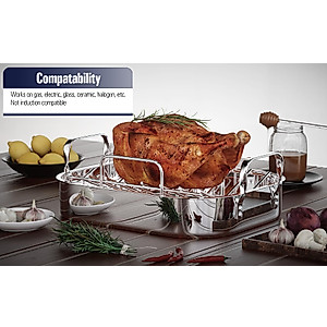 Cooks Standard Stainless Steel Roaster Pan with V-Shaped Rack, 16-Inch by 13-Inch Turkey Roasting Pan Bakeware for Oven, Rectangular