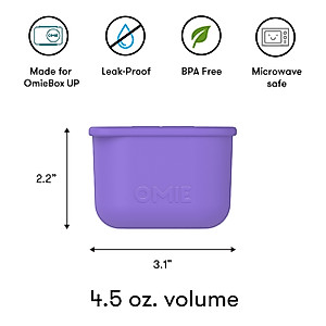 OmieBox UP (2 pack) Leakproof Dips Containers To Go, Salad Dressing Container, Condiment Container with Lids - Food Safe Silicone - 4.5 ounces (Purple/Green)