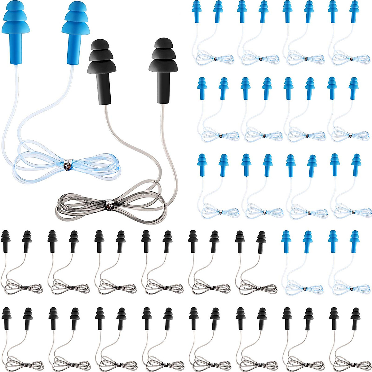 30 Pairs Corded Ear Plugs Silicone Waterproof Ear Plugs for Sleeping Snoring Swimming Shooting, Ear Plugs Noise Cancelling and Hearing Protection