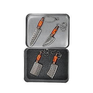 HAOXU New Upgraded Mini Chef Knife Set Damascus Pocket Knife Set Tiny Knife Cleaver for Package Opener Box Cutter Outdoor Campaign - Set of 4