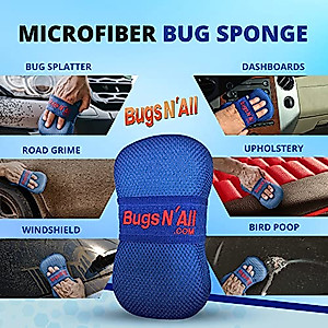 Bugs N’ All Bug Sponge for Car Washing - Ultra Nano Microfiber Sponge Mesh - Effective Car Sponge for Scratch-Free Scrubbing, Bug Splatter, Road Grime, Tar, Pine and Tree Sap Pitch Removal - 1 Sponge