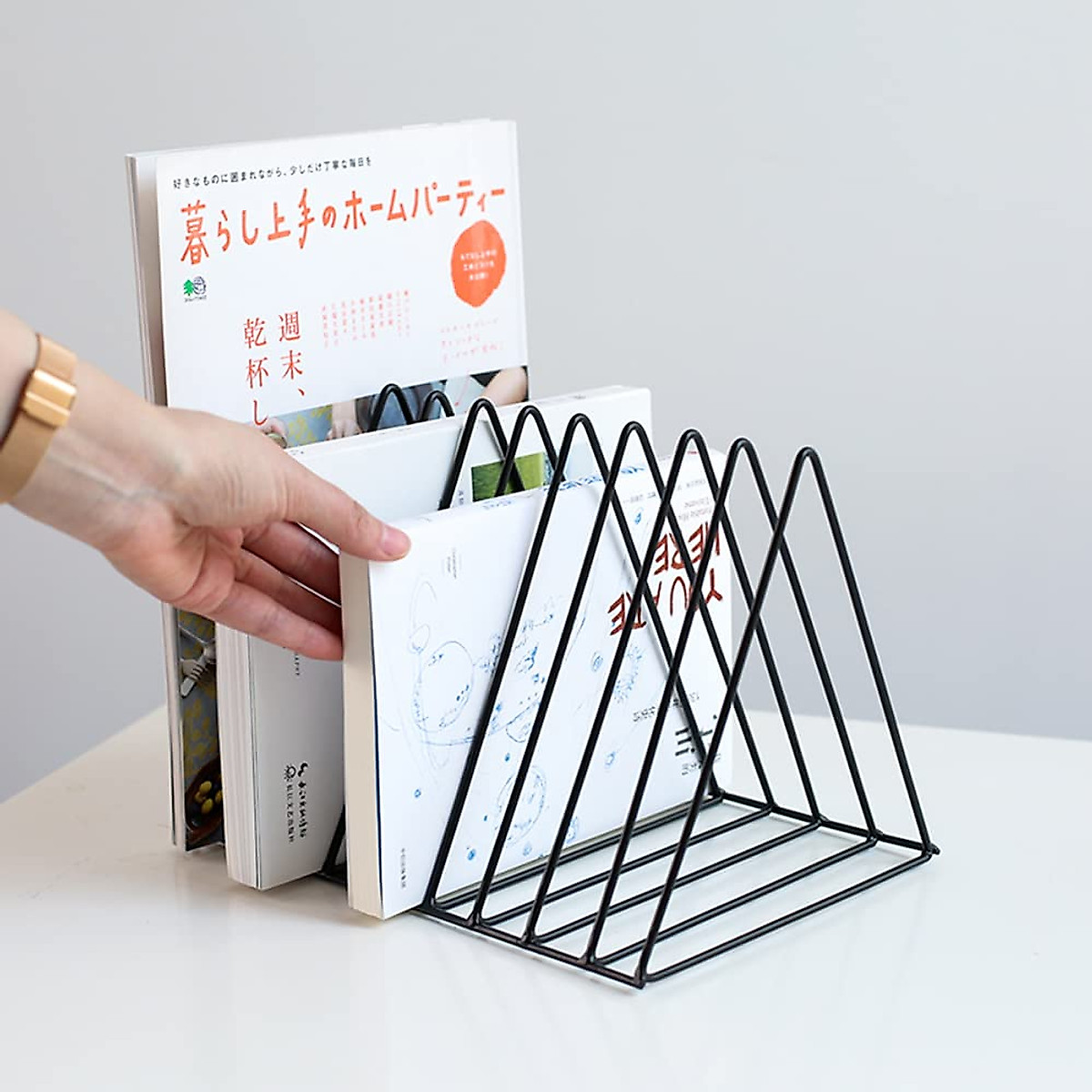 Sooyee 2 Pack 9 Slot Black Magazine Holder,Desktop File Sorter Organizer Triangle Bookshelf Decor Home Office