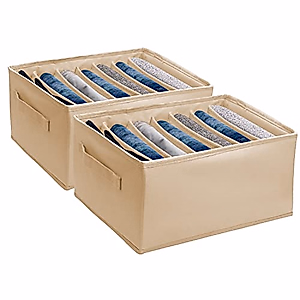Sailthy Life Closet Organizers and Storage - Large 7 Grid for Pants, Yoga Pants, Leggings, T-Shirt, Dress with Sturdy Frame, Maximize Space Efficiency, Smell-Neutral Fabric (2 Packs, Beige)