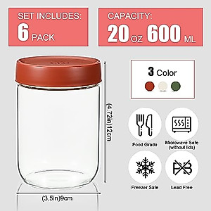 Dandat 6 Pack 20 oz Overnight Oats Containers with Lids Glass Food Storage Jars for Kitchen High Temperature Resistant Glass Jars for Oatmeal, Spices, Leak Proof and Reusable Storage Set