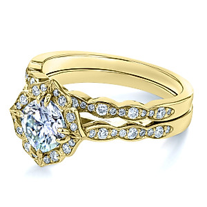 Kobelli Moissanite Vintage Style Floral Bridal Rings Set 1 1/2 CTW 14k Yellow Gold, 7
