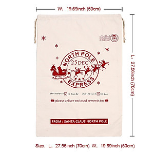 OurWarm 2pcs Santa Sacks Canvas Bags with Drawstring Large Christmas Bags Santa Bags for gifts Kids Presents Storage 19 x 27 Inch
